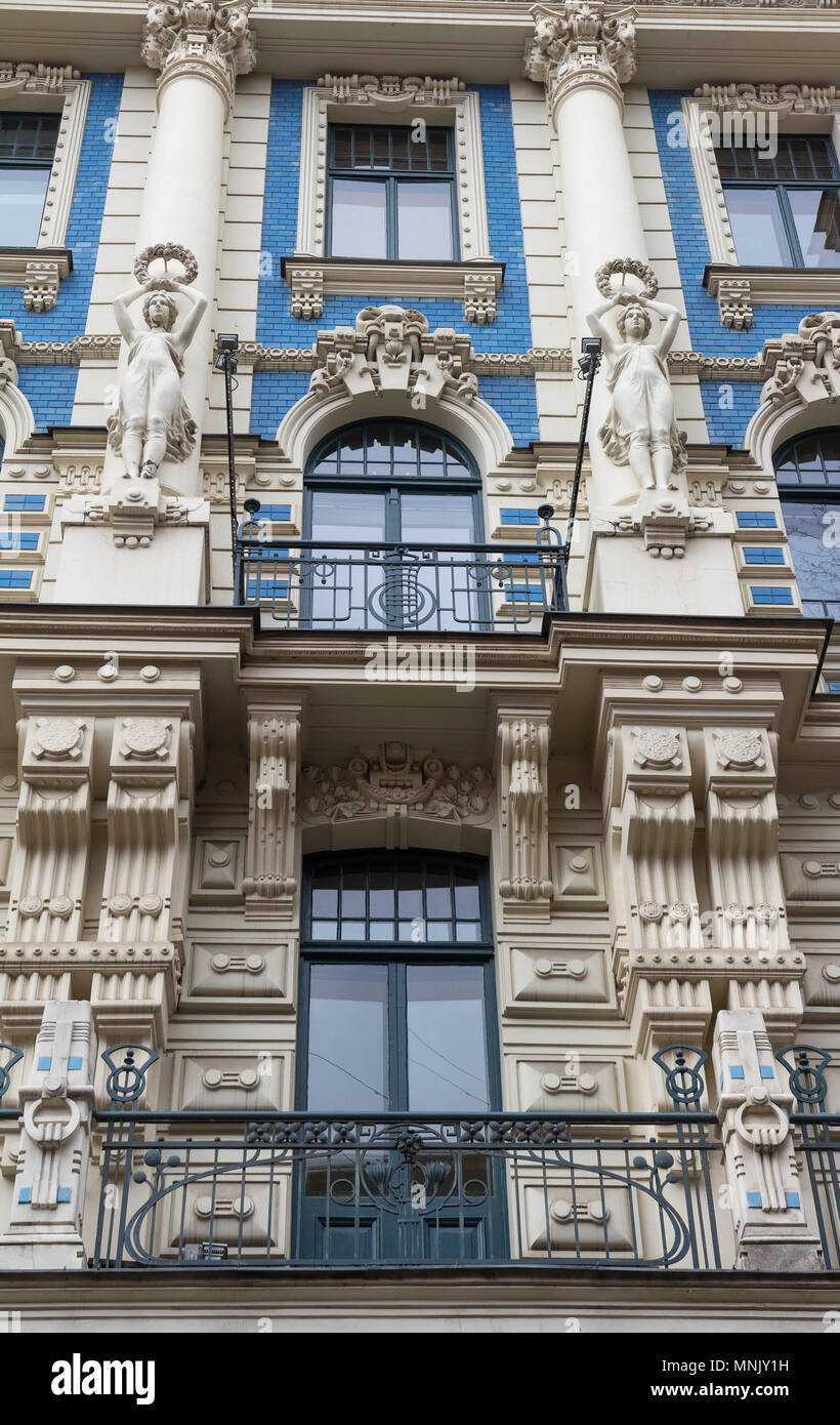 The building facade, Riga, Latvia. Latvian capital is the city with the ...
