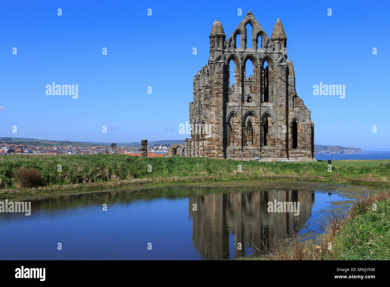 England, North Yorkshire, Whitby. North Sea, East cliff. English ...