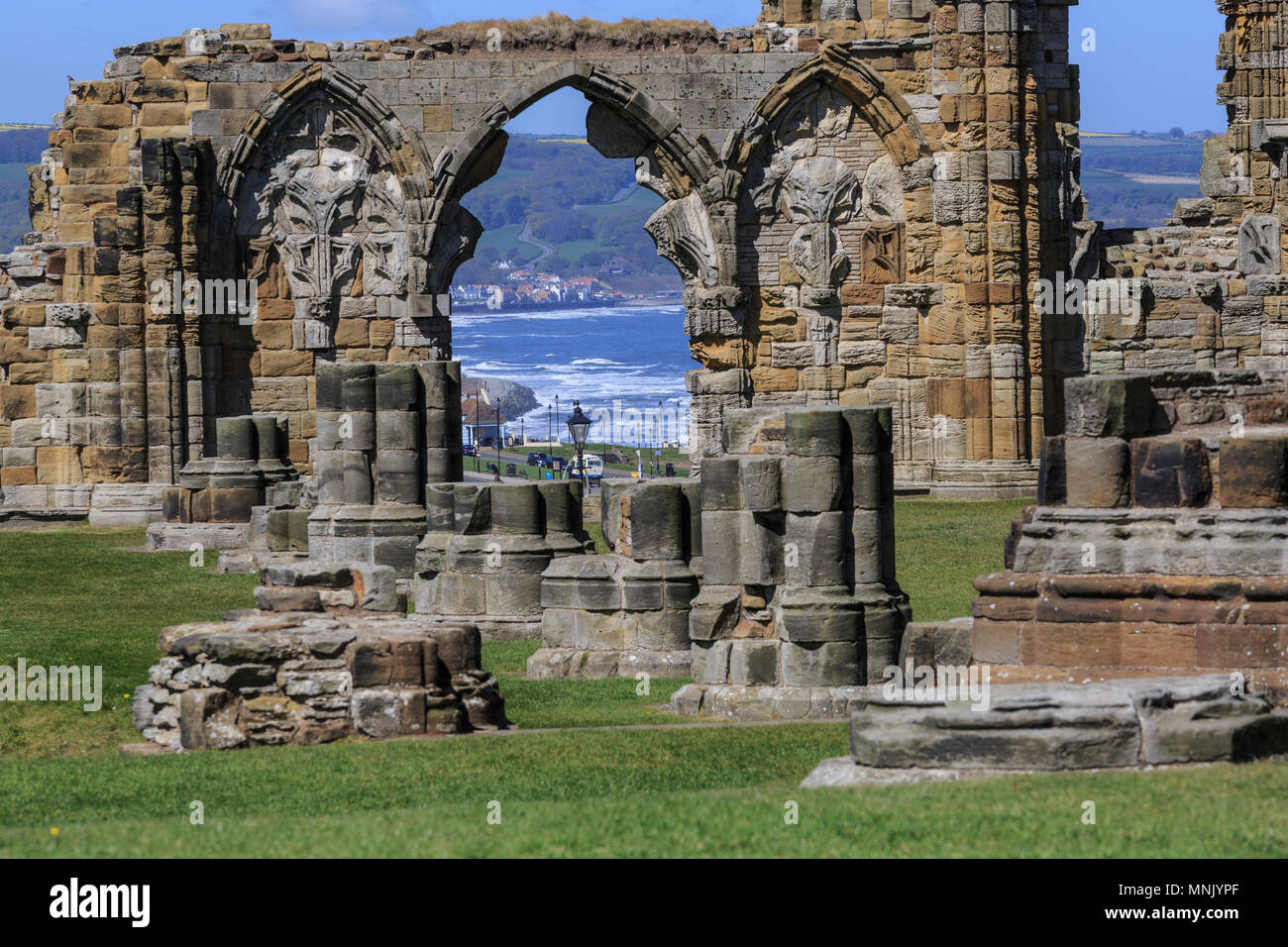 England, North Yorkshire, Whitby. North Sea, East cliff. English ...