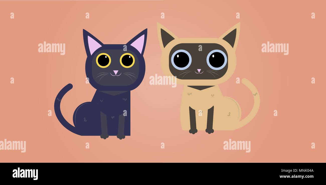 Different Cartoon Cats Set Simple Modern Geometric Flat Style Vector