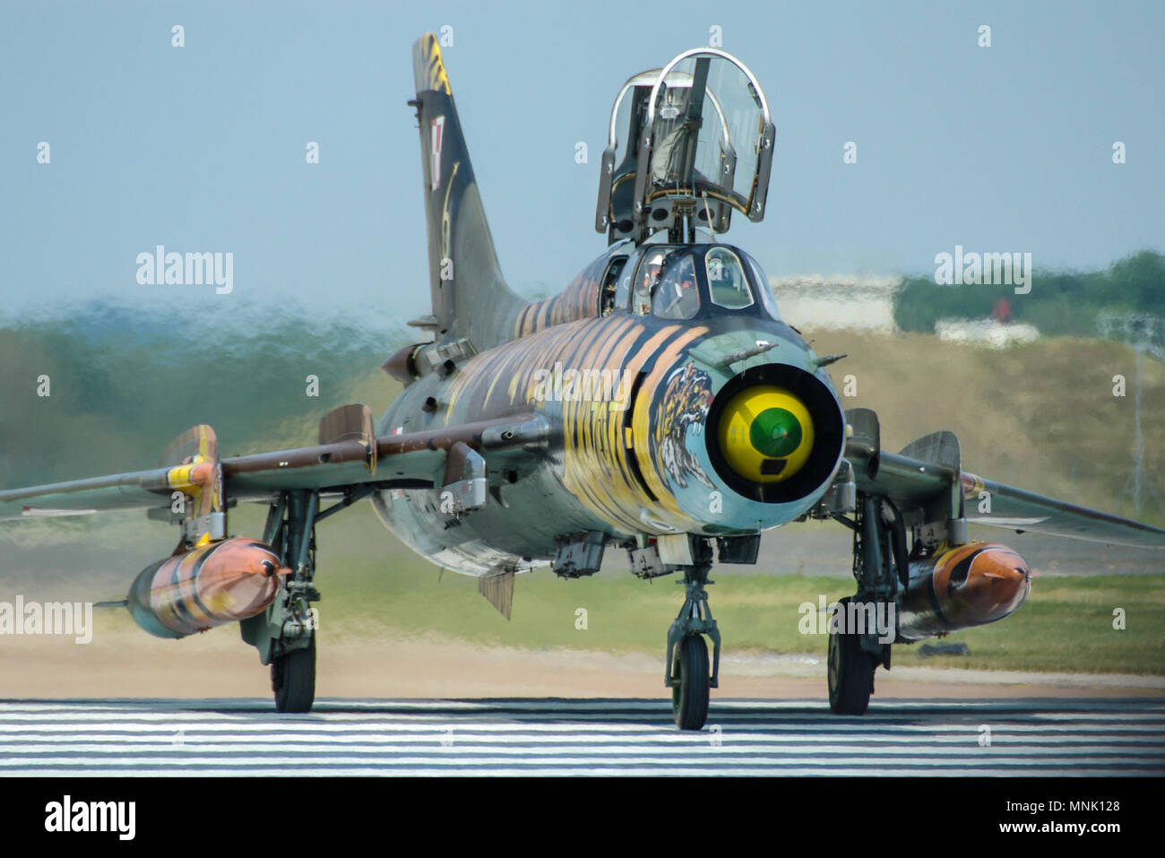 Sukhoi Su-22 Fitter of Polish Air Force in tiger scheme taxiing after ...