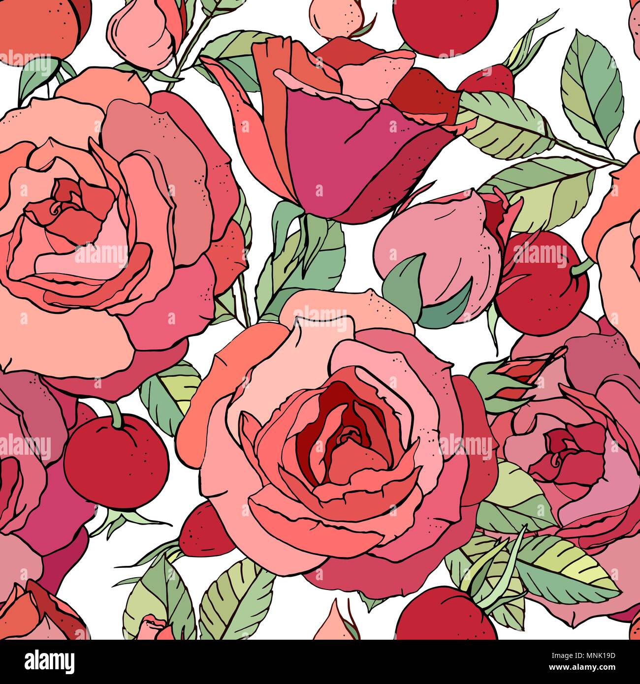 Seamless floral pattern with romantic rose flowers Stock Vector Image ...