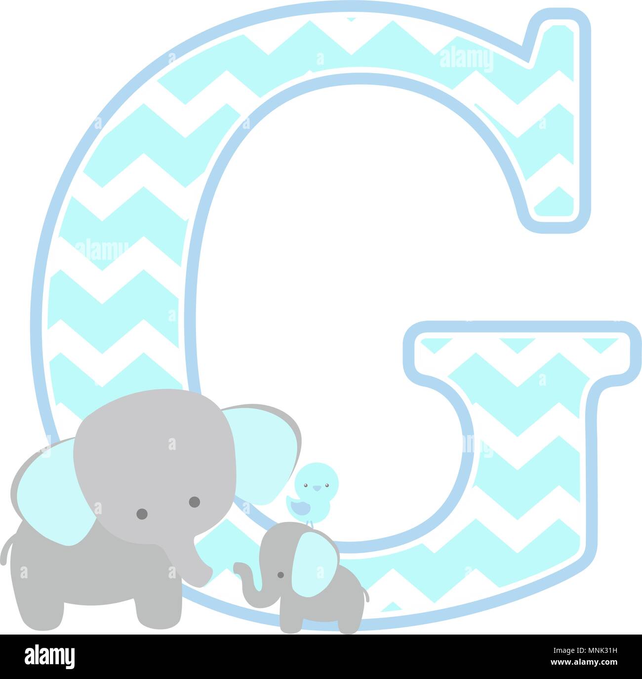 initial g with cute elephant and little baby elephant isolated on white ...