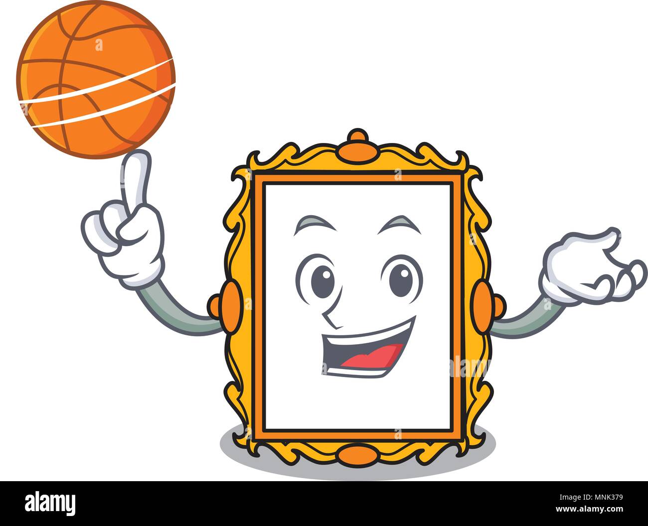 With basketball picture frame character cartoon vector illustration ...