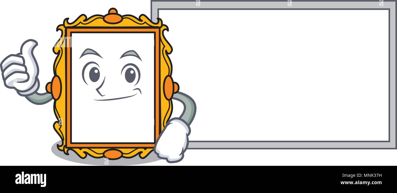 Thumbs up with board picture frame character cartoon vector ...