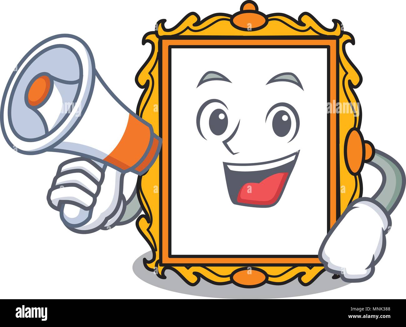 With megaphone picture frame character cartoon vector illustration ...