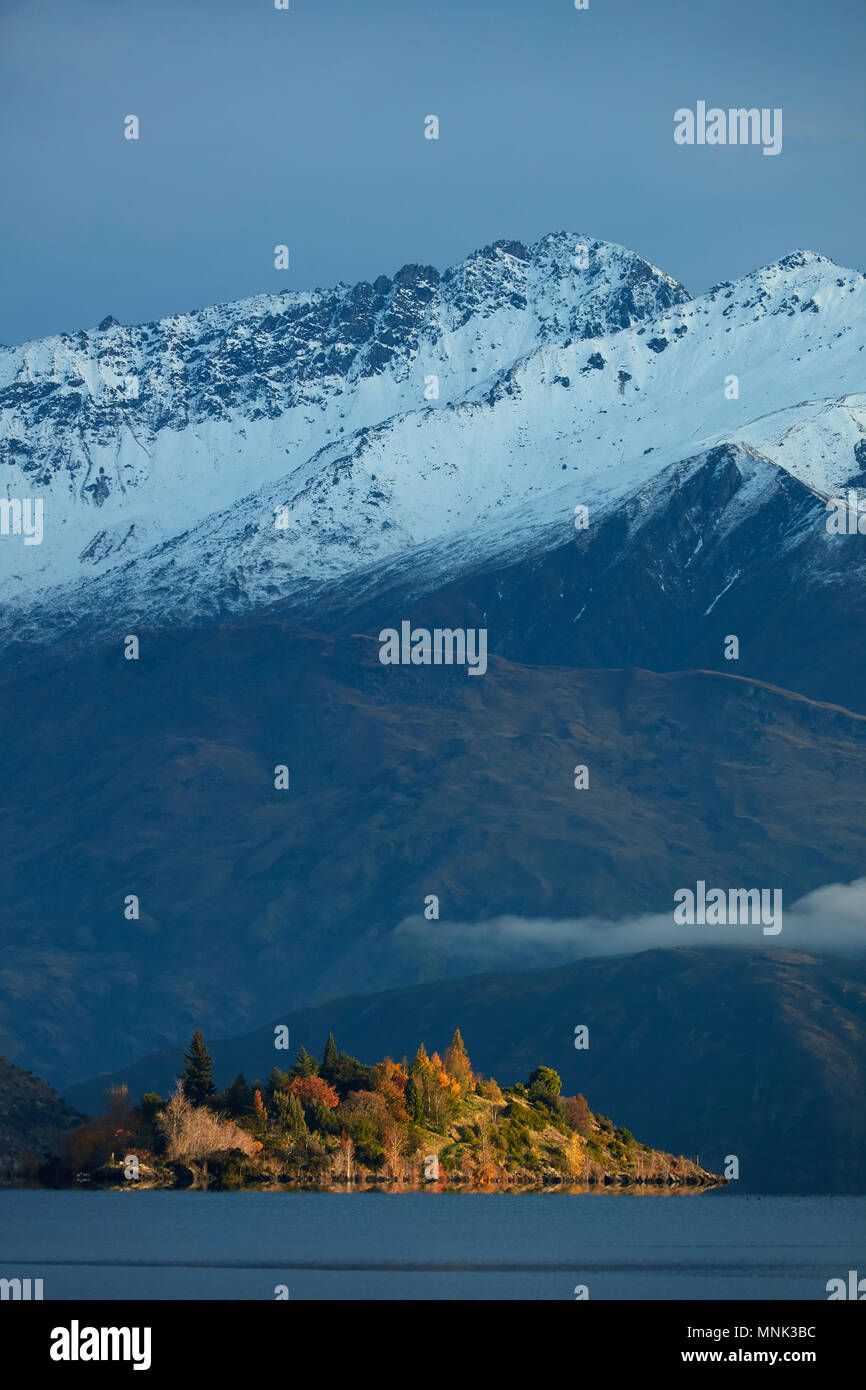 Ruby Island, Buchanan Peaks, and Lake Wanaka, Otago, South Island, New ...