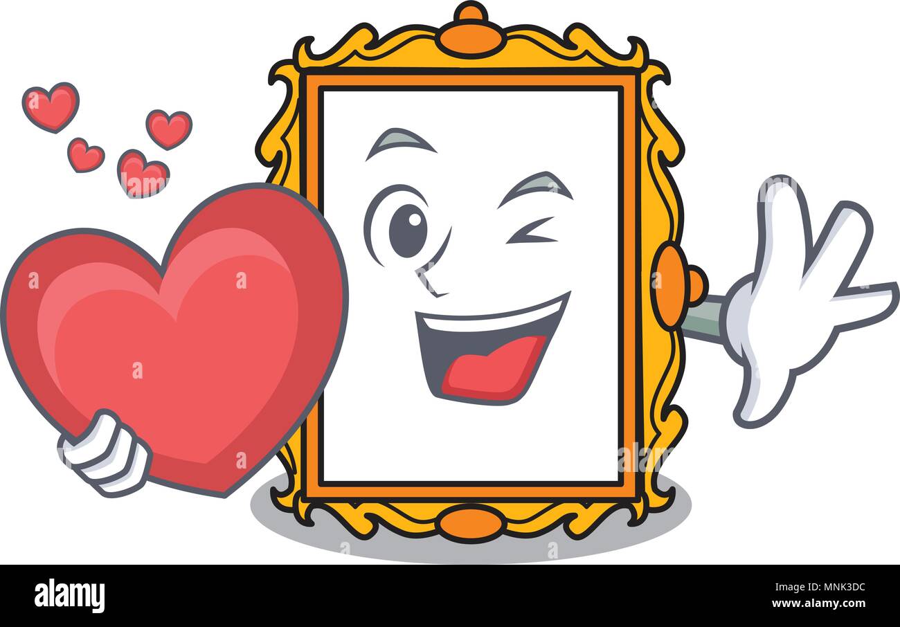 With heart picture frame mascot cartoon vector illustration Stock ...