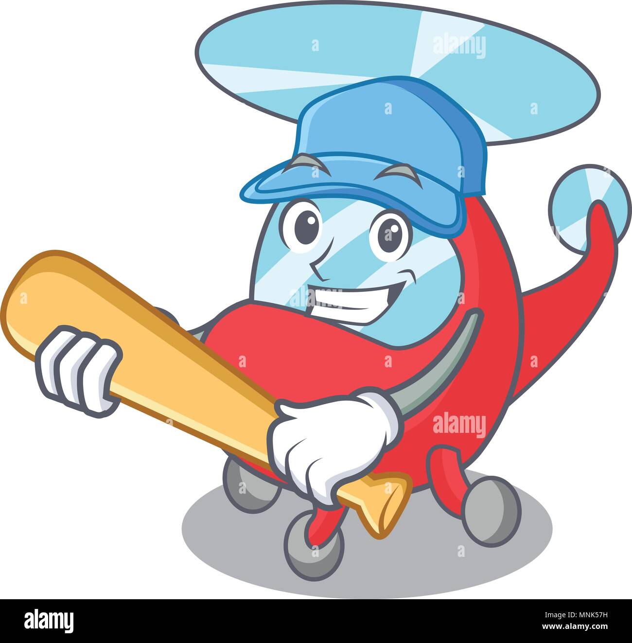 Playing baseball helicopter character cartoon style vector illustration ...