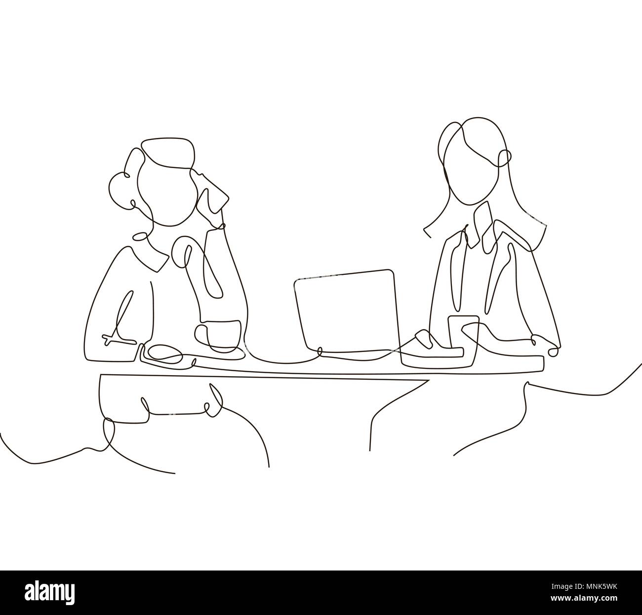 Office workers - one line design style illustration Stock Vector Image ...
