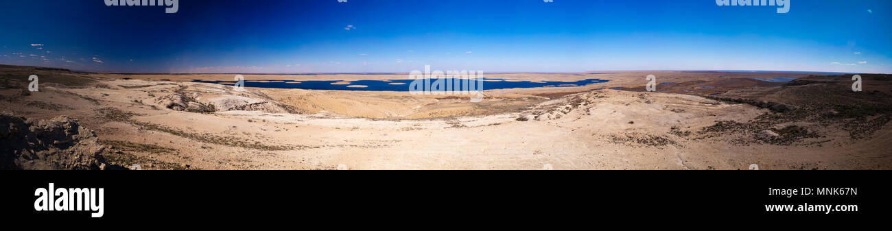 Landscape of Sudochye lake aka part of former Aral sea at Urga fishing ...