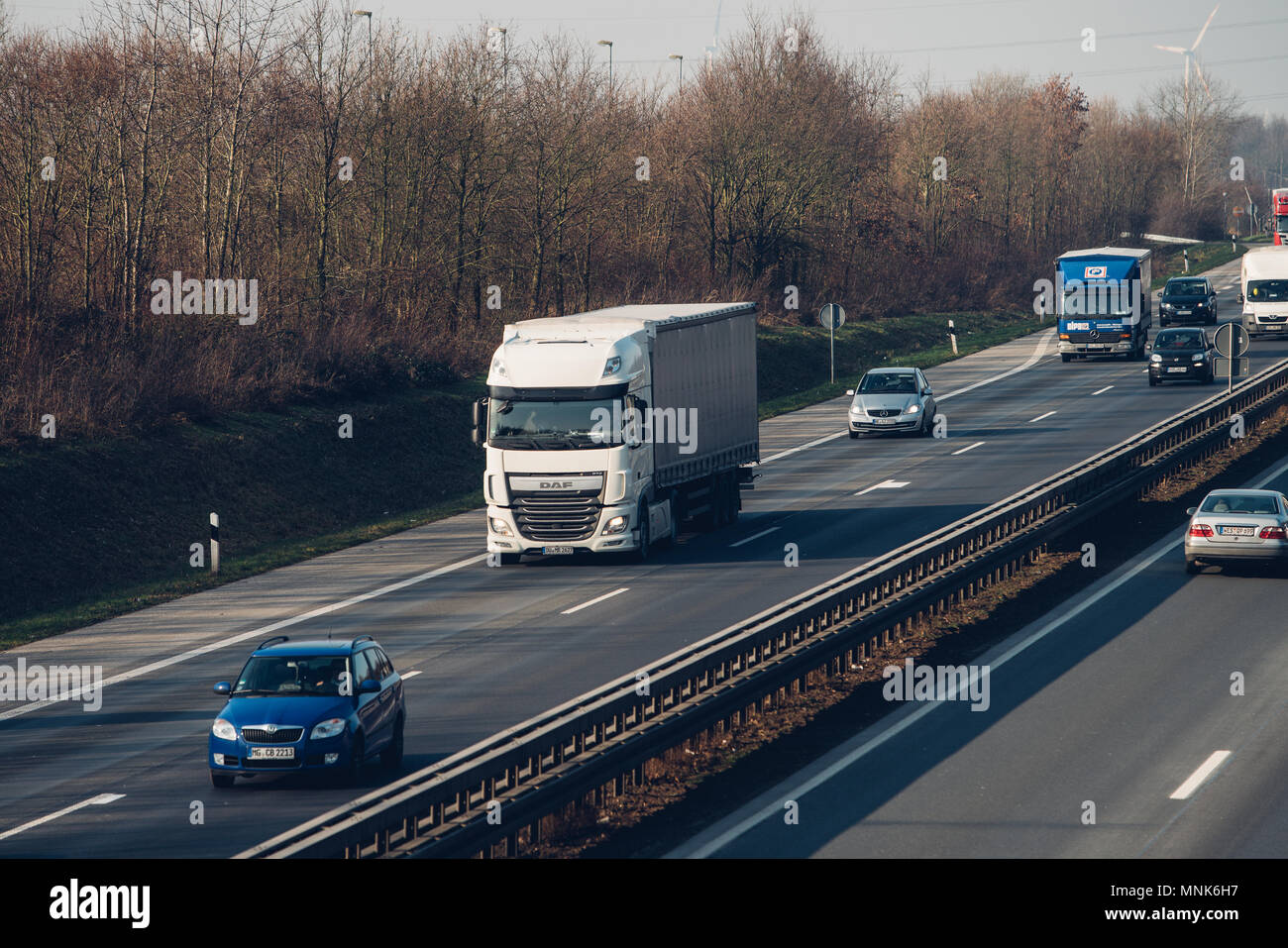 MOENCHENGLADBACH ,GERMANY - FEBRUARY 07, 2018: Traffic on a German ...
