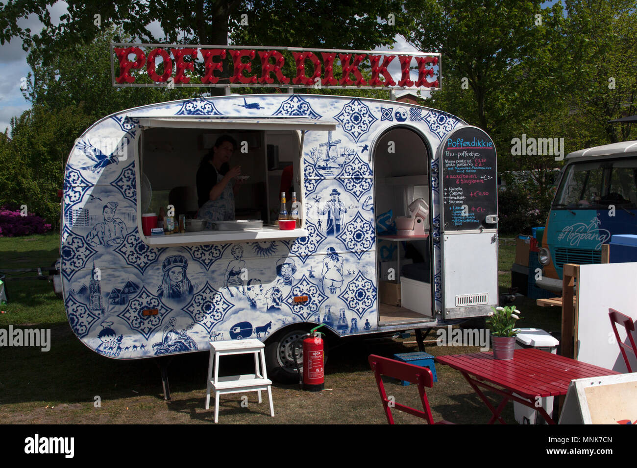 Amsterdam, Netherlands-May 14, 2016: delft blue food caravan in ...