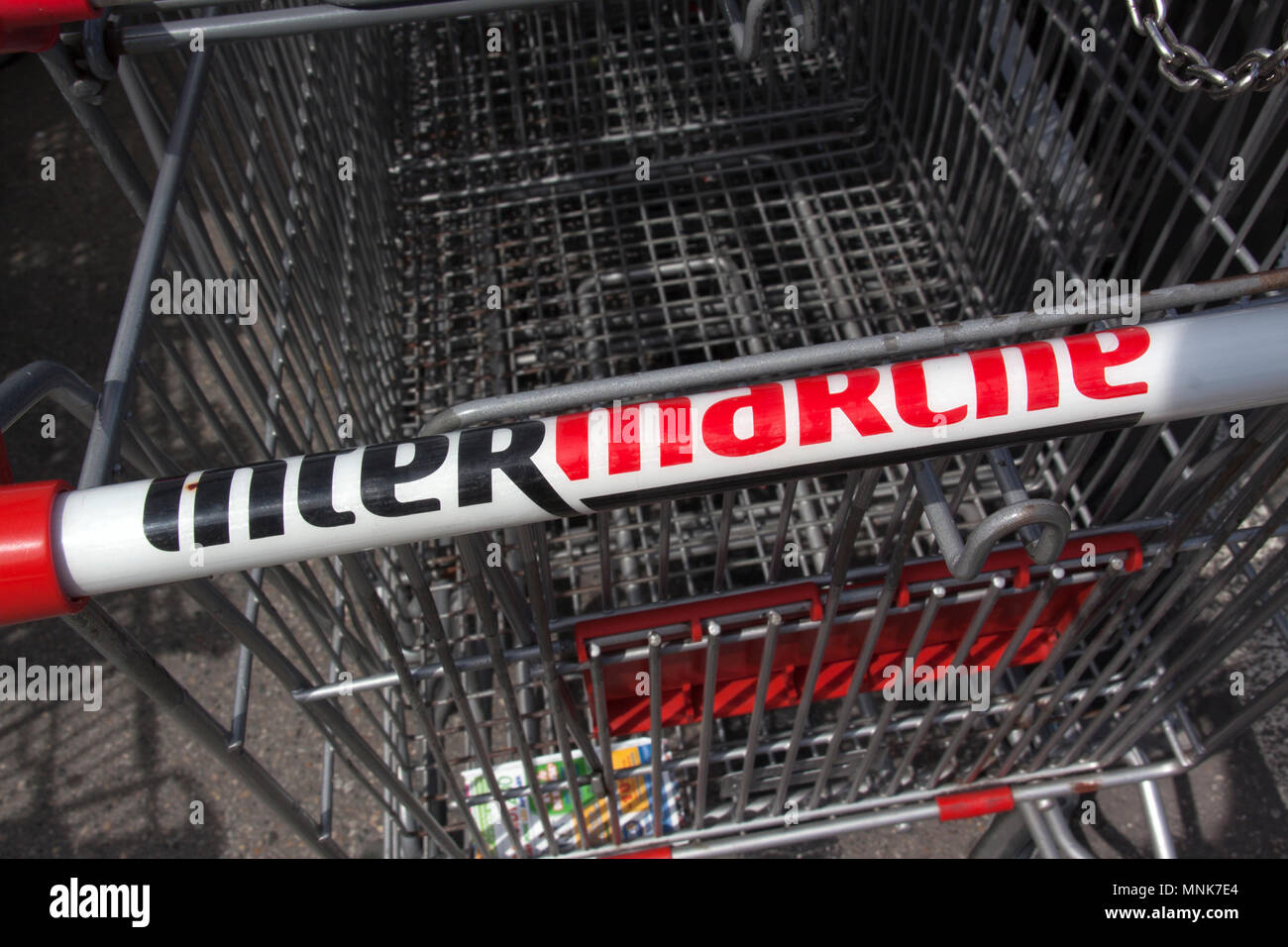 paris, france-june 12, 2016: letters intermarche on a shopping cart ...