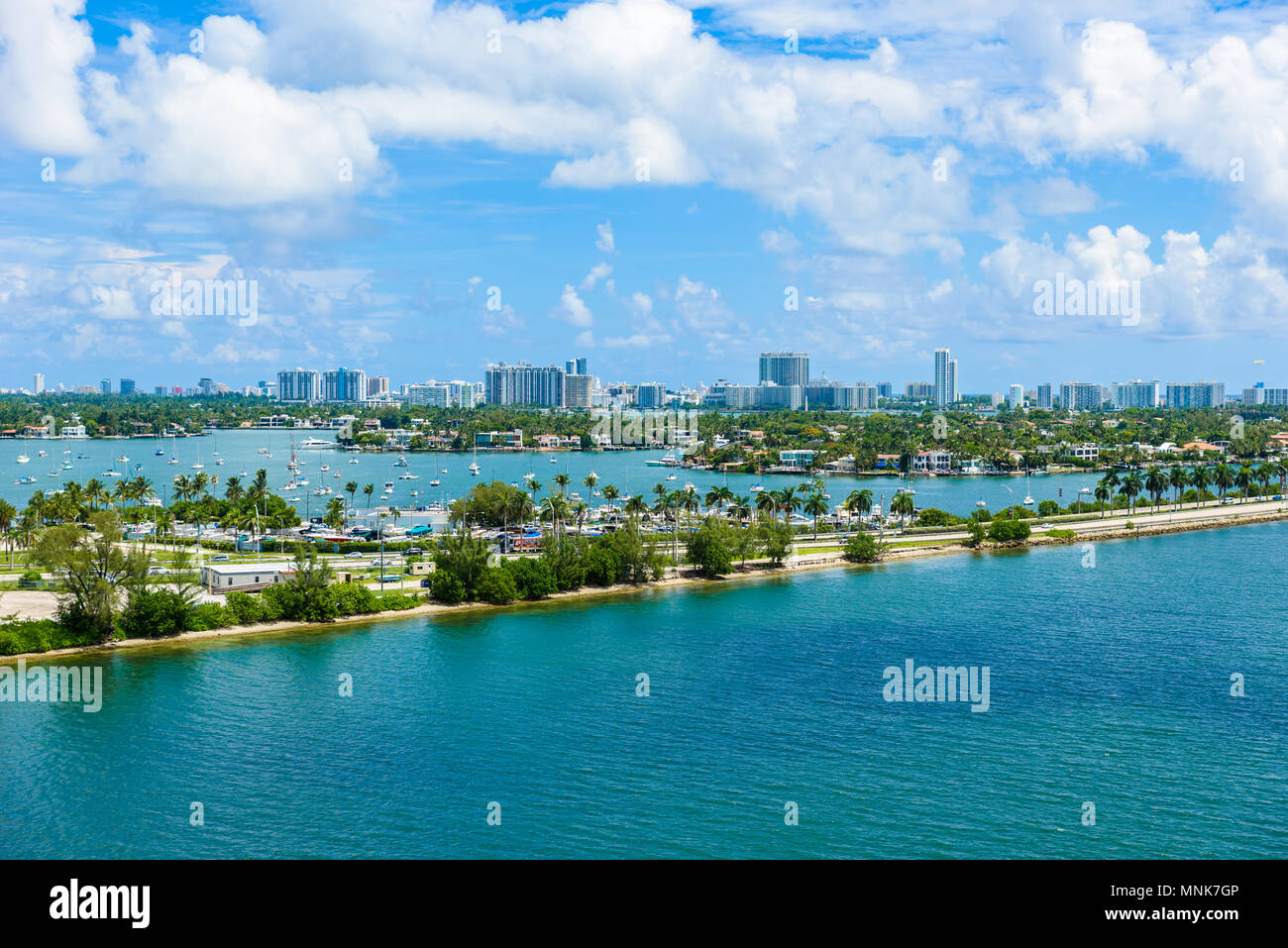 Miami Beach. Aerial view of Rivers and ship canal. Tropical coast of ...