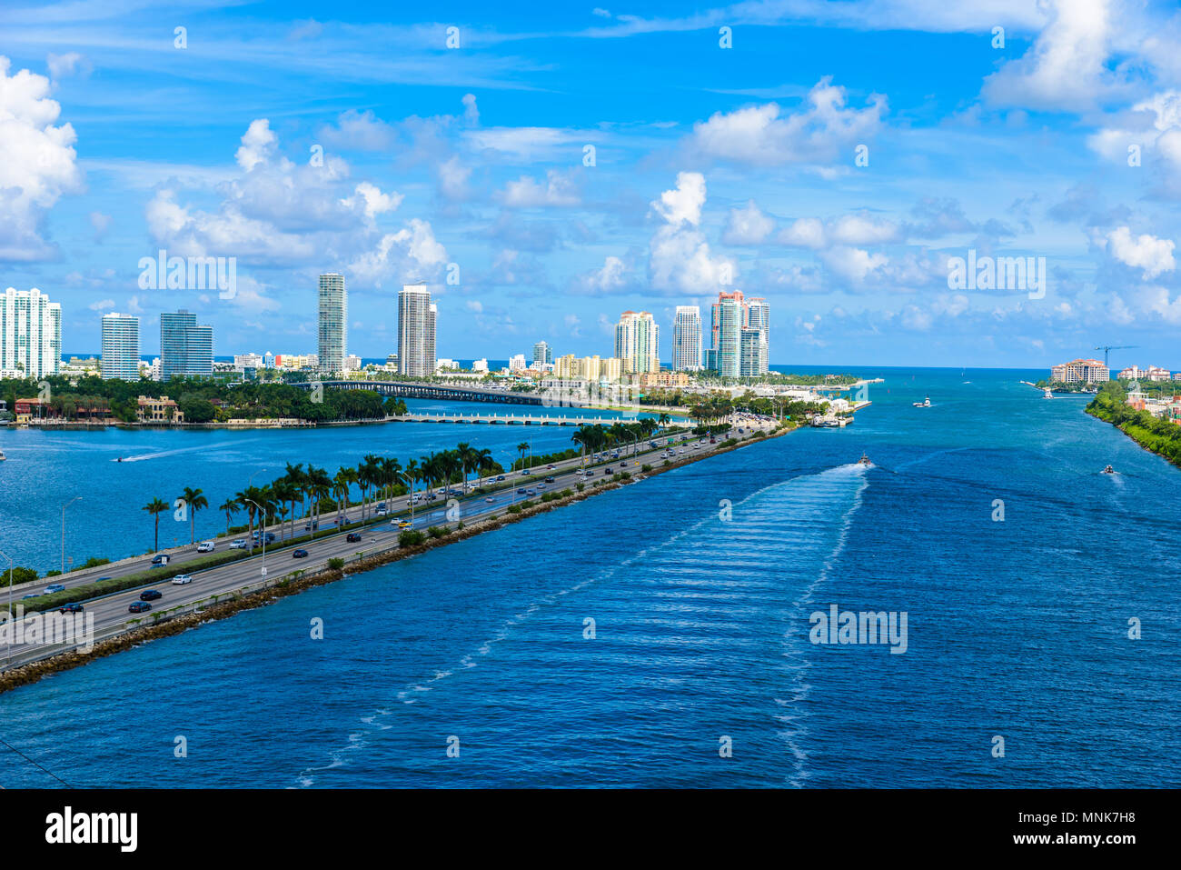 Miami Beach. Aerial view of Rivers and ship canal. Tropical coast of ...