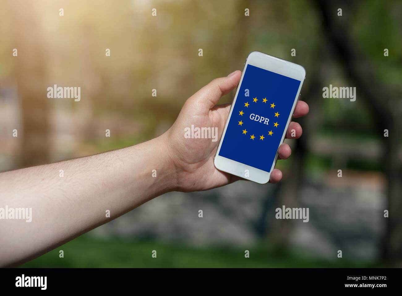 General Data Protection Regulation (GDPR) on smartphone in the man's ...
