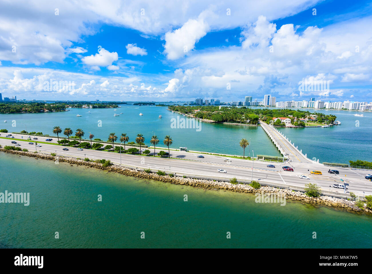 Miami Beach. Aerial view of Rivers and ship canal. Tropical coast of ...