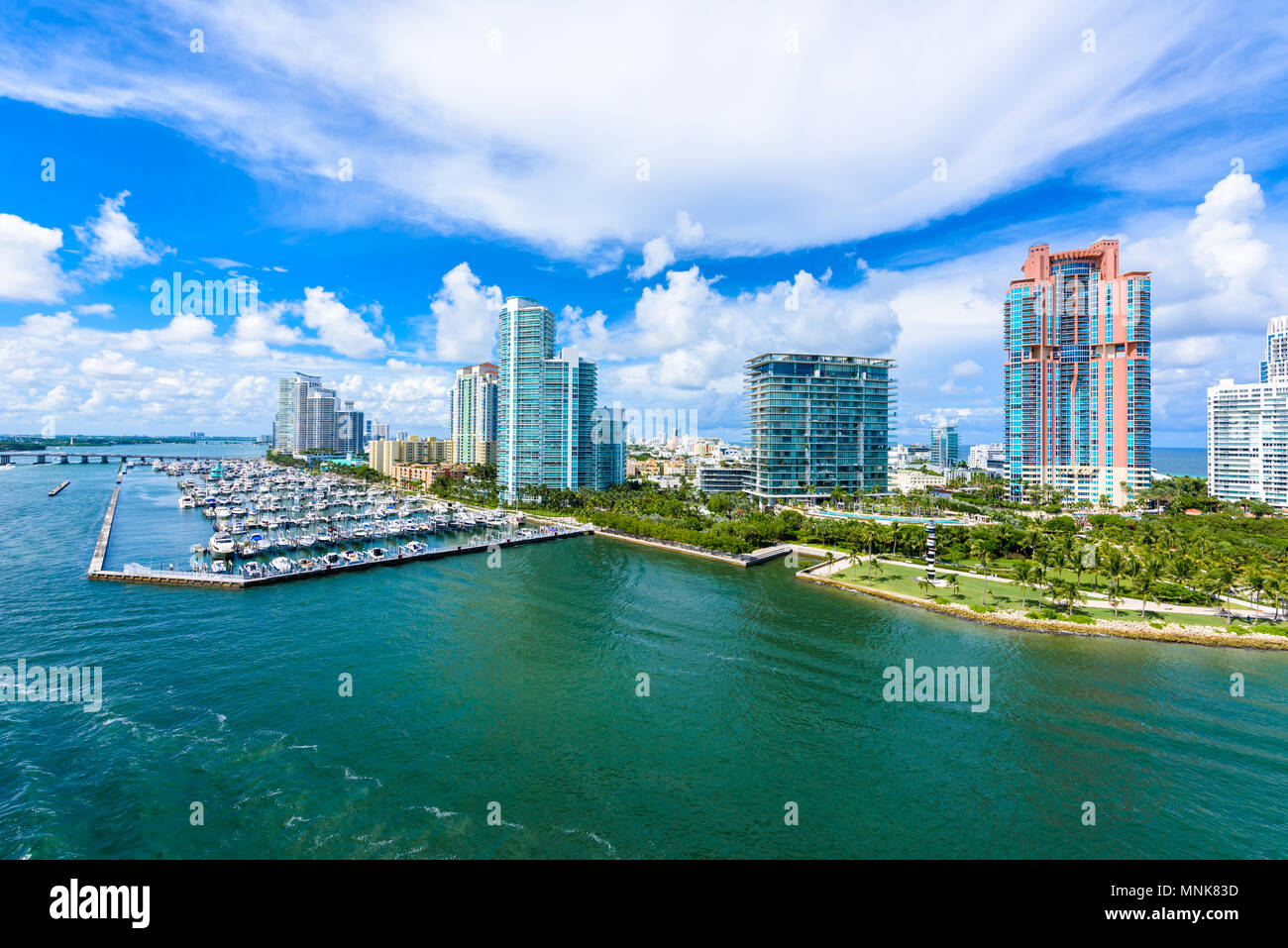 South Pointe Park and Pier at South Beach, Miami Beach. Aerial view ...