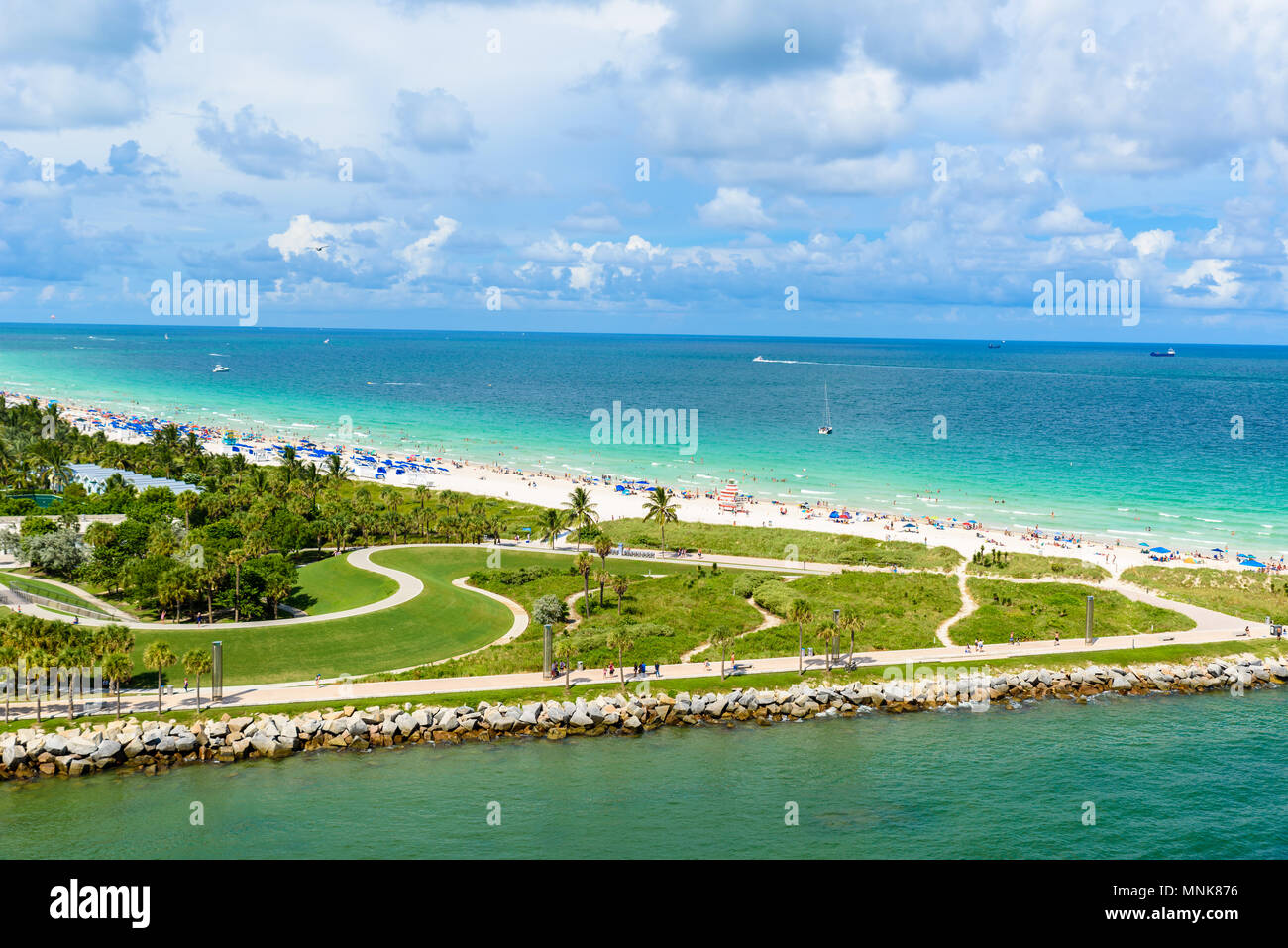 South Pointe Park and Pier at South Beach, Miami Beach. Aerial view ...