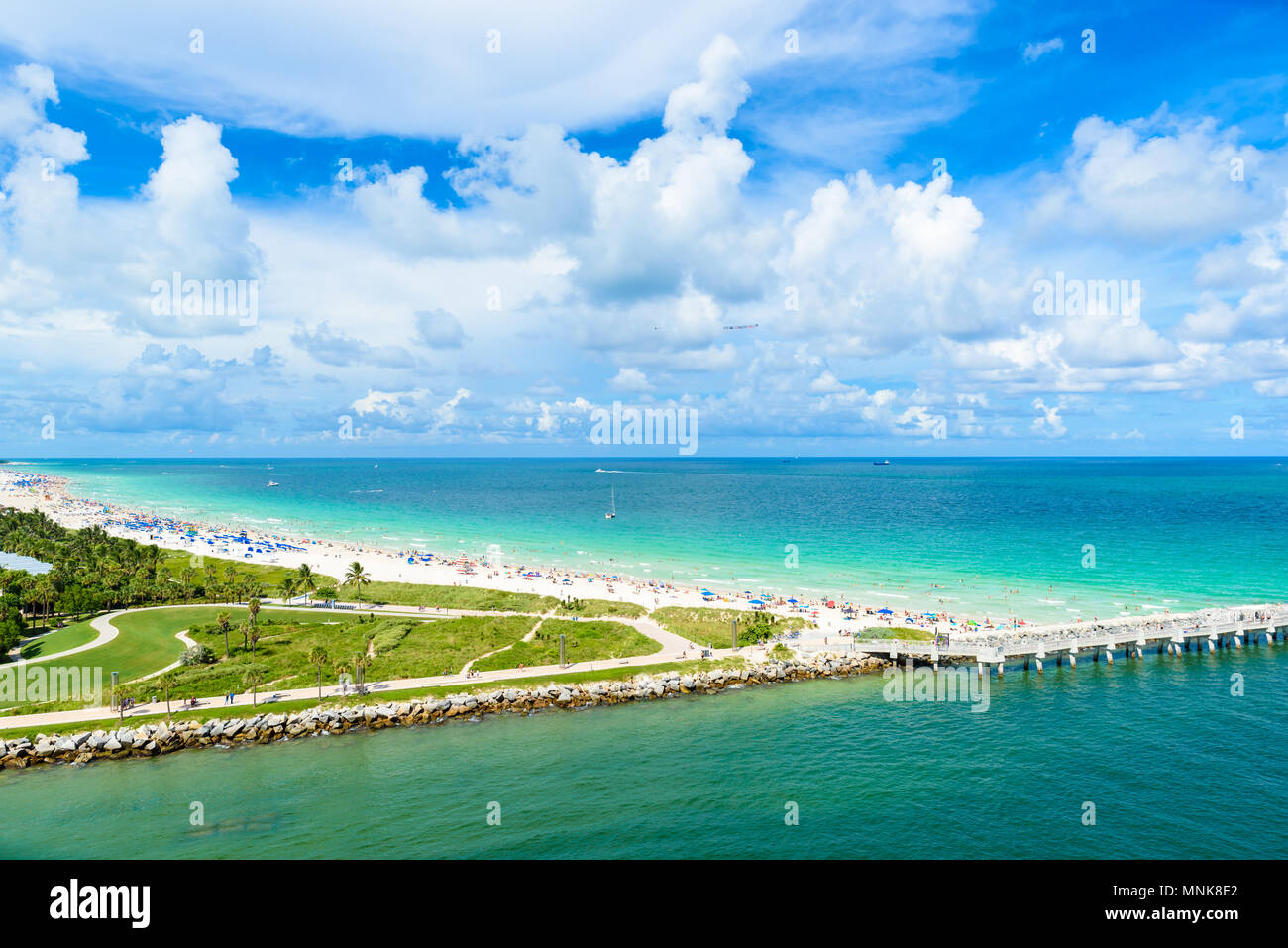 South Pointe Park and Pier at South Beach, Miami Beach. Aerial view ...