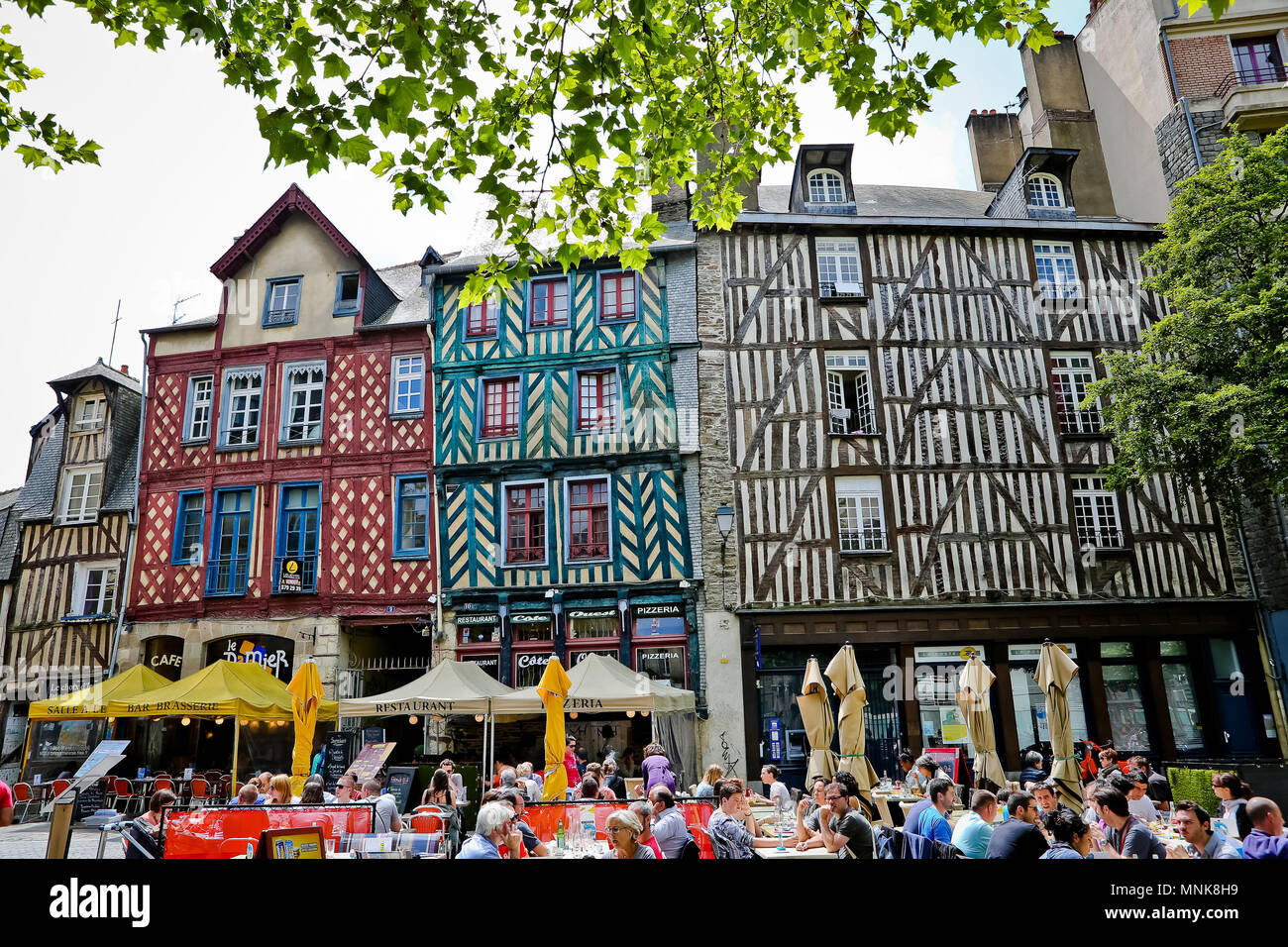 Rennes (Brittany, north-western France): buildings and cafe terraces in ...
