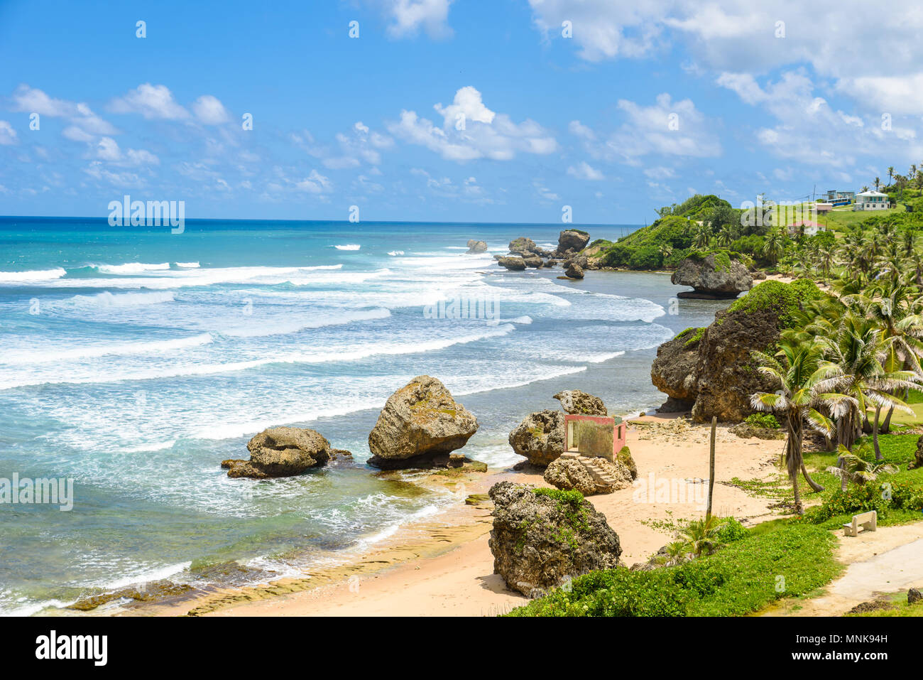 Rock formation on the beach of Bathsheba, East coast of island Barbados ...