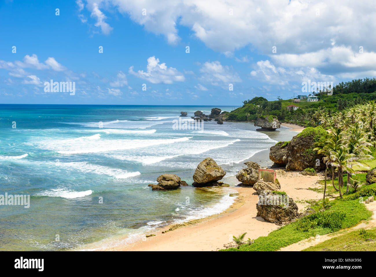 Rock formation on the beach of Bathsheba, East coast of island Barbados ...