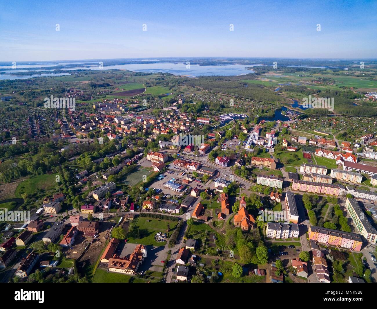 Aerial view of Wegorzewo town, Poland (former Angerburg, East Prussia ...