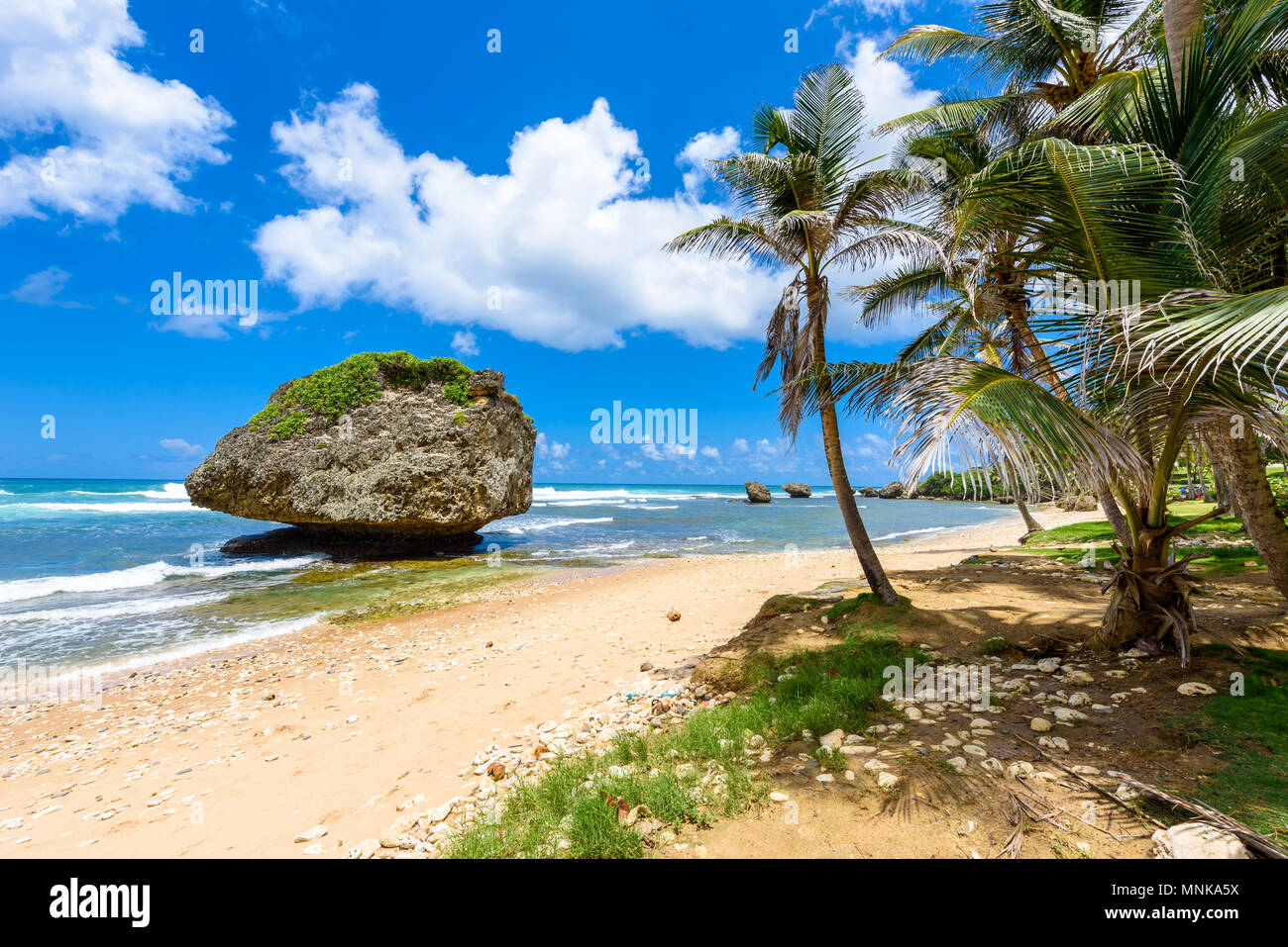 Rock formation on the beach of Bathsheba, East coast of island Barbados ...
