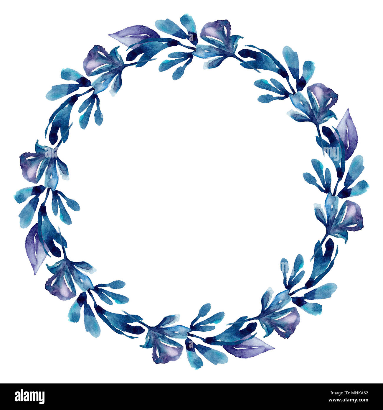 Watercolor blue wreath frame. Botanical floral clip art Stock Photo - Alamy