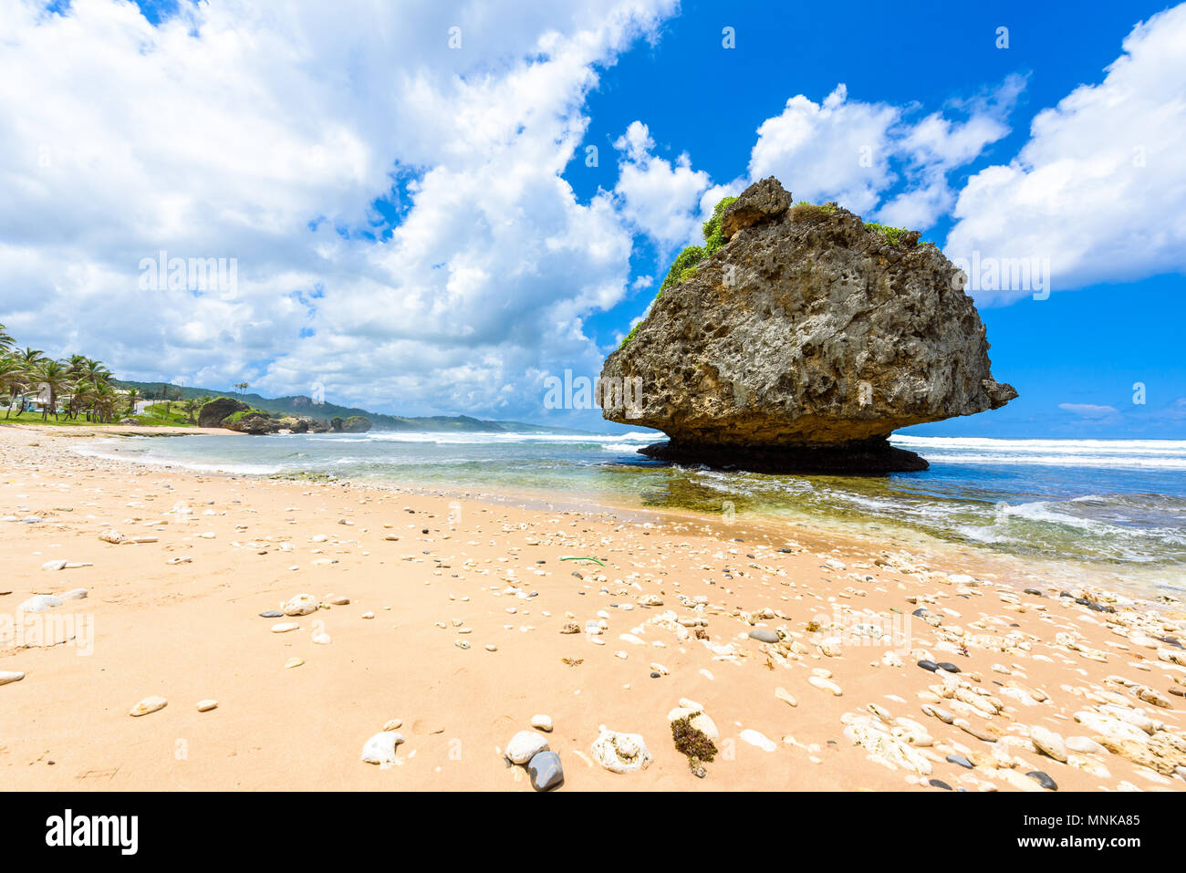 Rock formation on the beach of Bathsheba, East coast of island Barbados ...