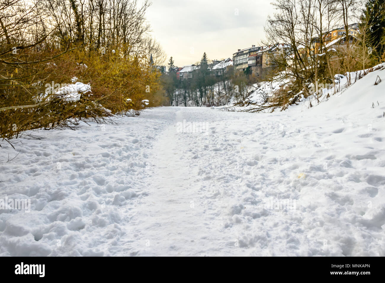 Path in the snow Stock Photo - Alamy