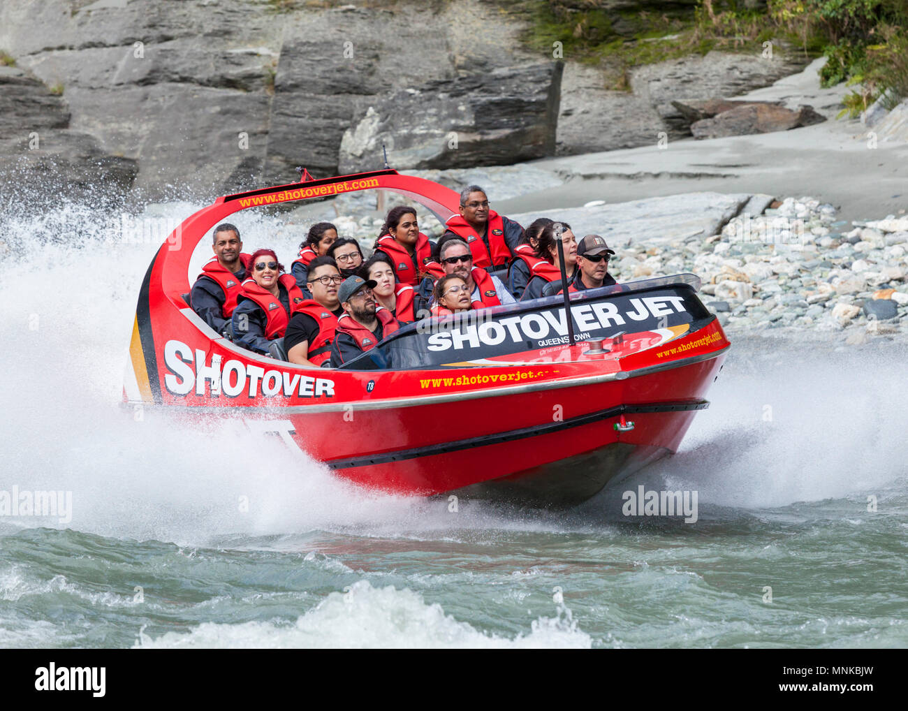 shotover jet boating on the shotover river close up near queenstown new ...