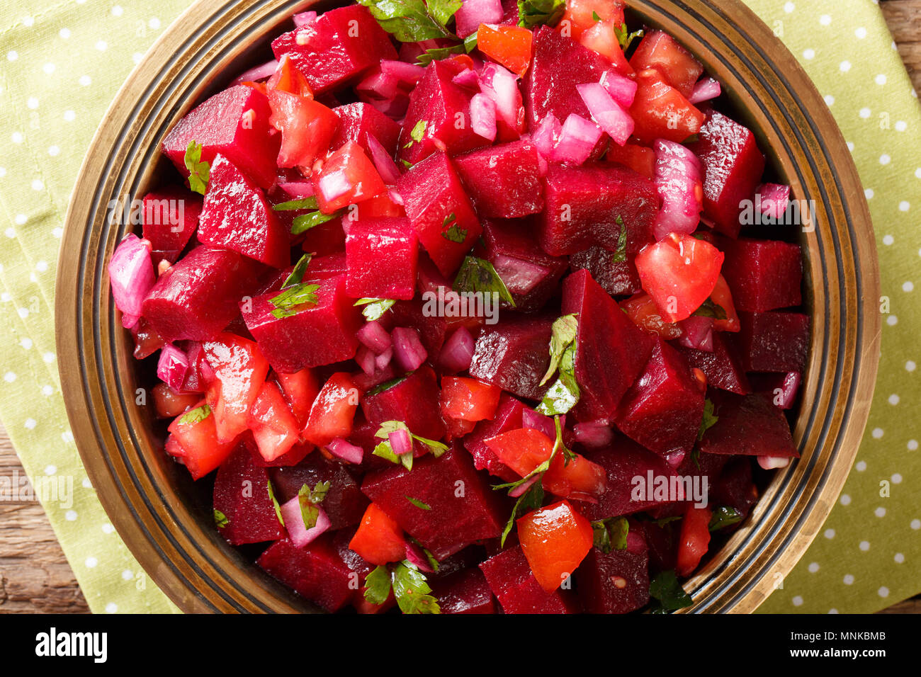 African food: Moroccan beetroot salad with onions, tomatoes and herbs ...