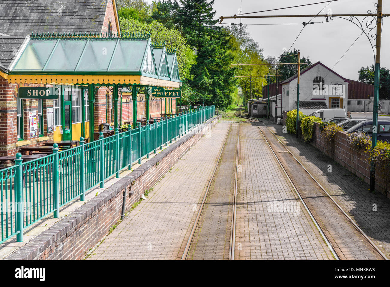 Rail track at the station building at Colyton on the Seaton and ...