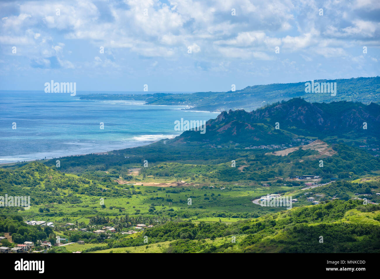 View from Cherry Tree Hill to tropical coast of caribbean island ...