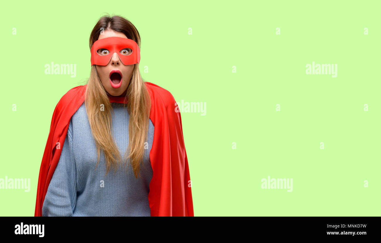 Young super woman scared in shock, expressing panic and fear Stock ...