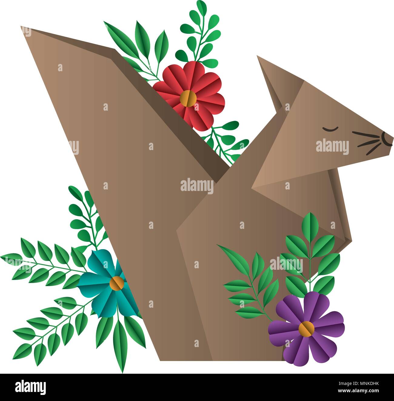 chipmunk origami paper with floral decoration Stock Vector Image & Art ...