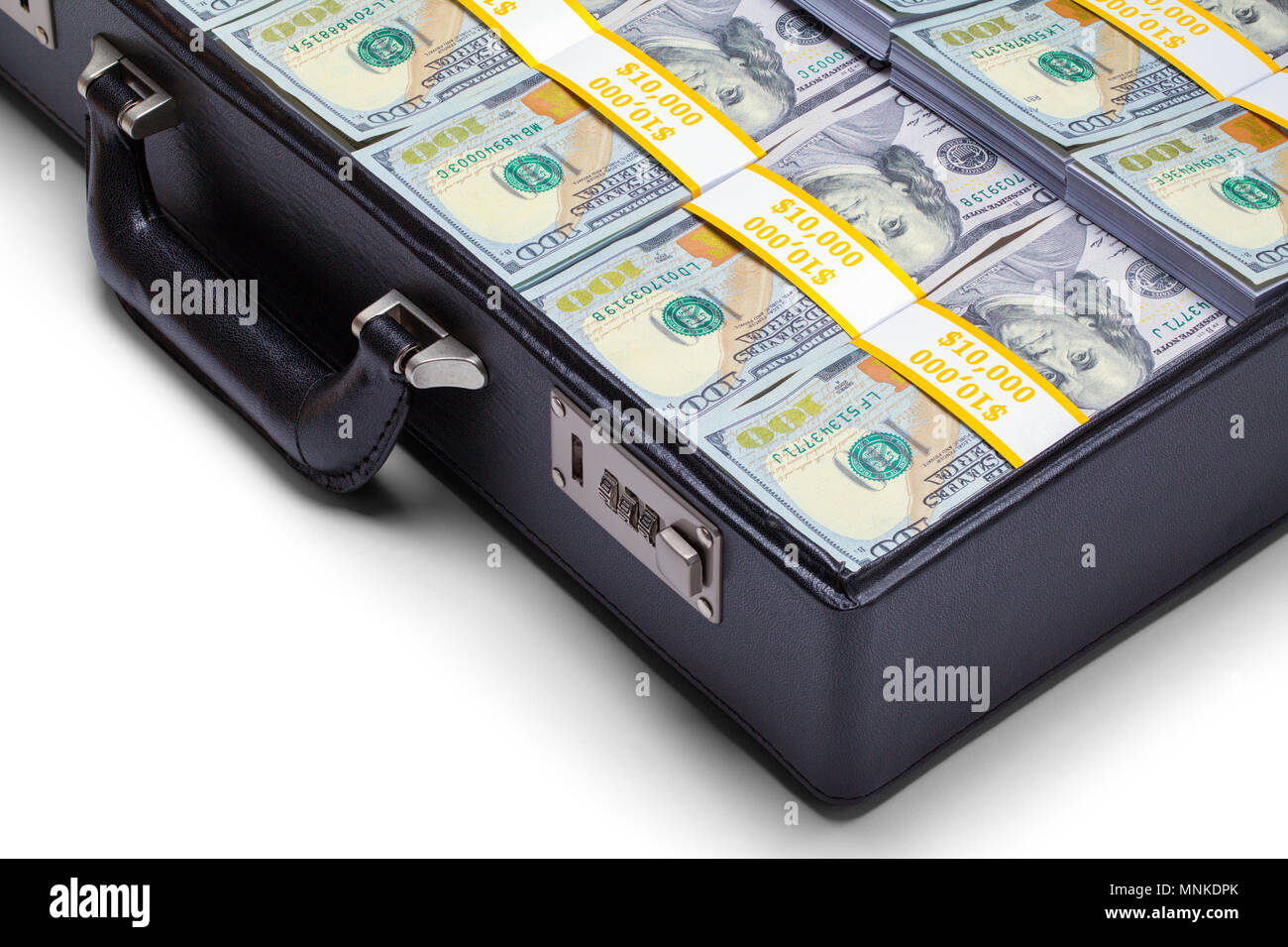 Black Briefcase Full of Money Front View Isolated on a White Background ...