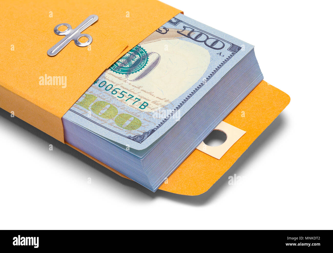 Stack of Hundred Dollar Bills in Yellow Envelope Isolated on a White ...