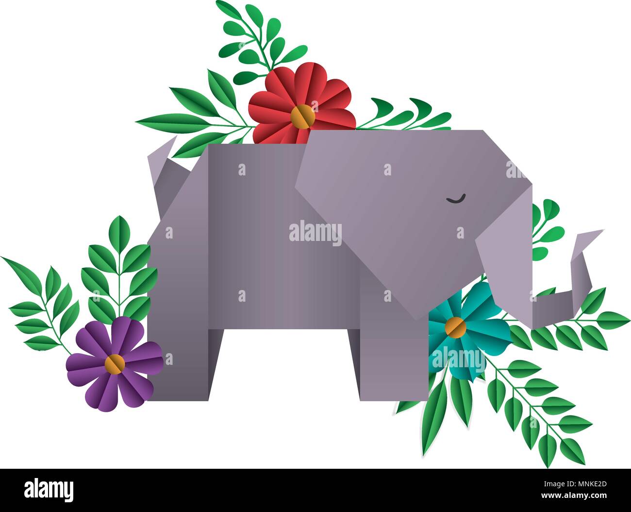 elephant origami paper with floral decoration Stock Vector Image & Art ...