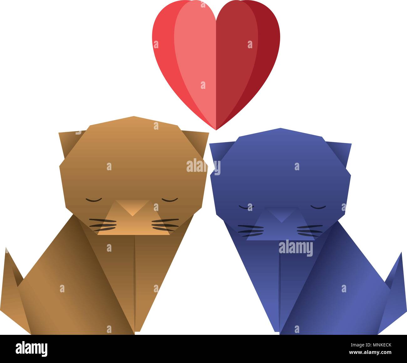 cats couple origami paper with heart Stock Vector Image & Art - Alamy