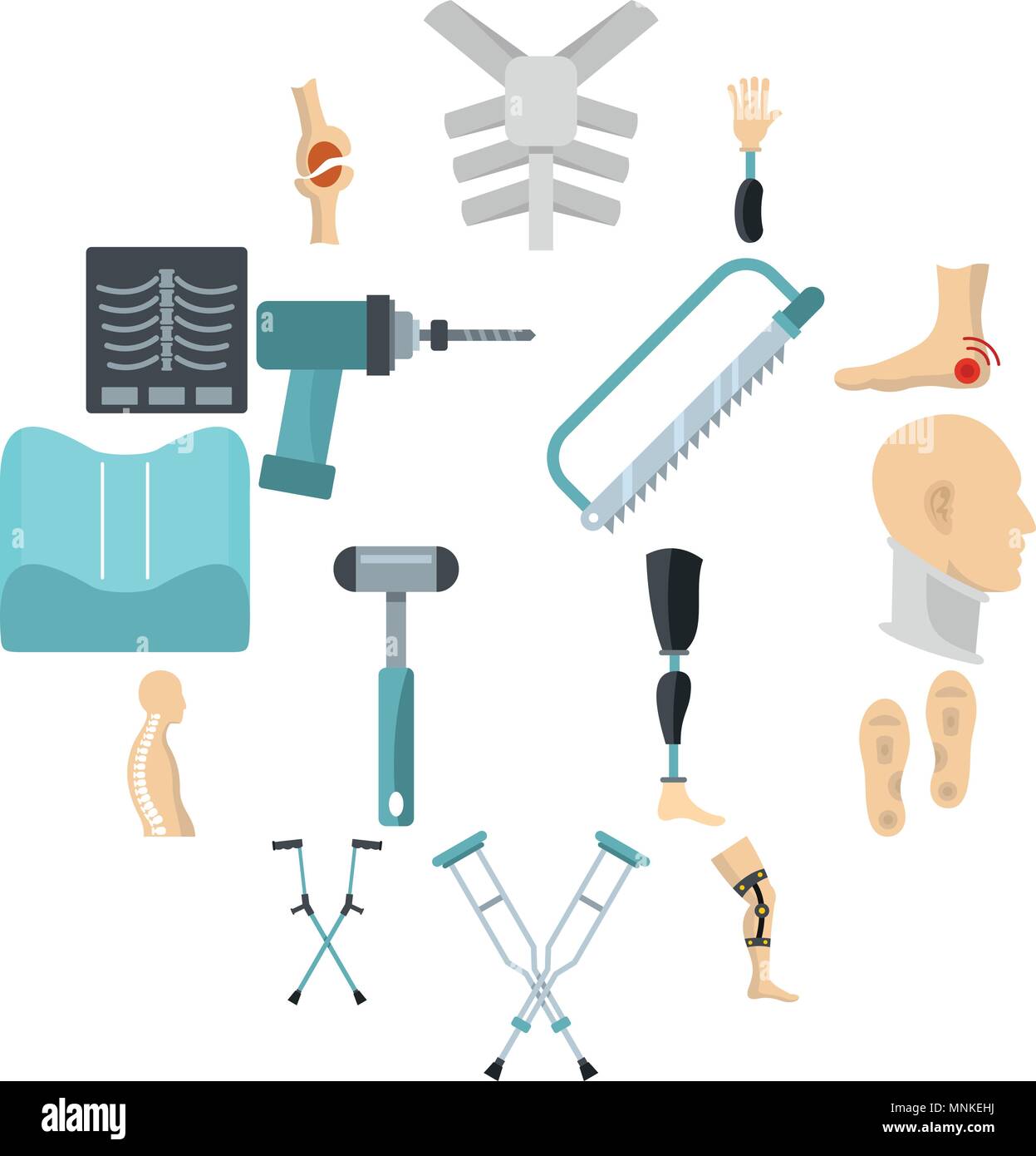 Orthopedics prosthetics icons set in flat style Stock Vector Image ...