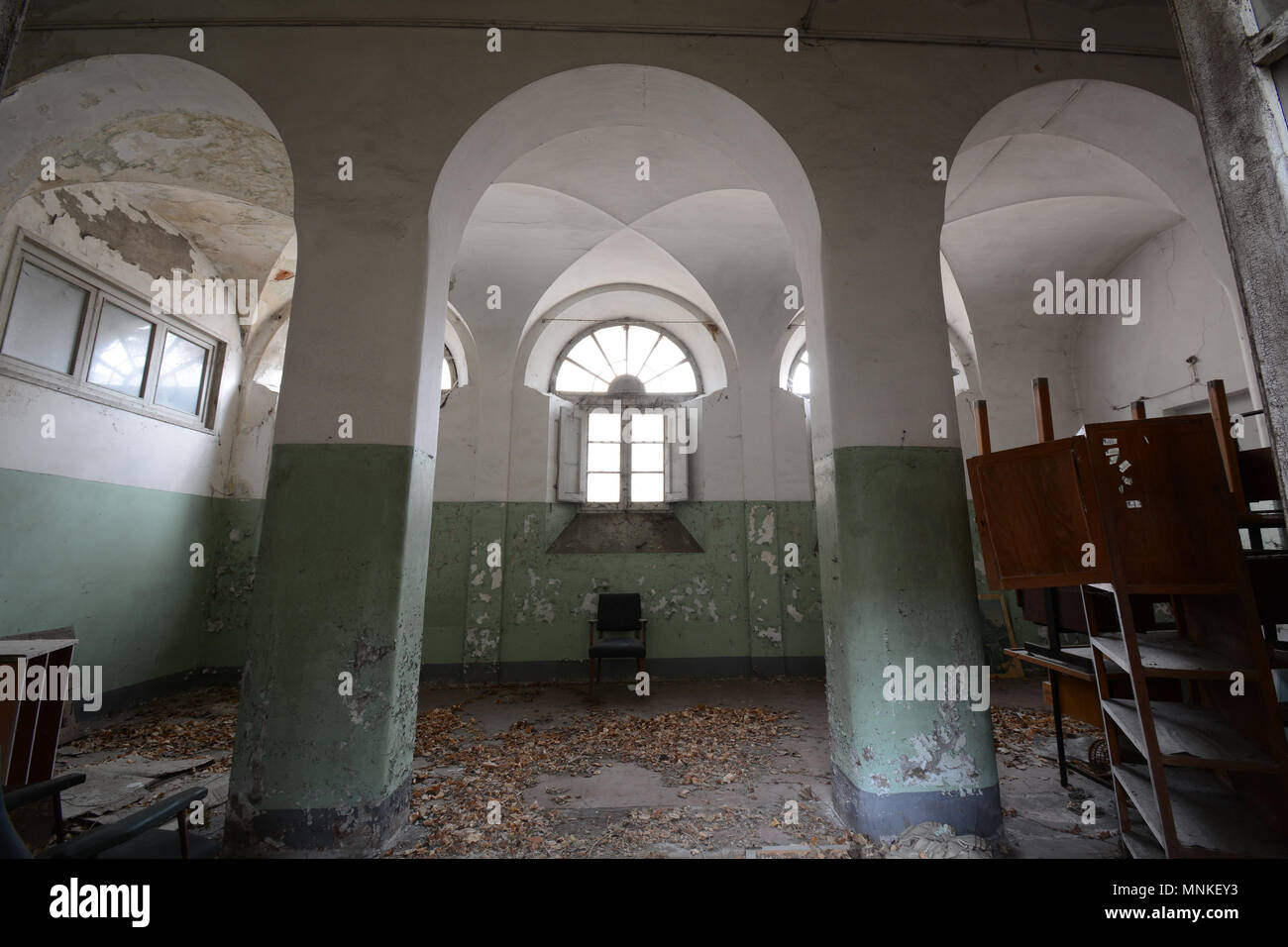 Interior Arcade in an Abandoned Hospital Building in Italy Stock Photo ...