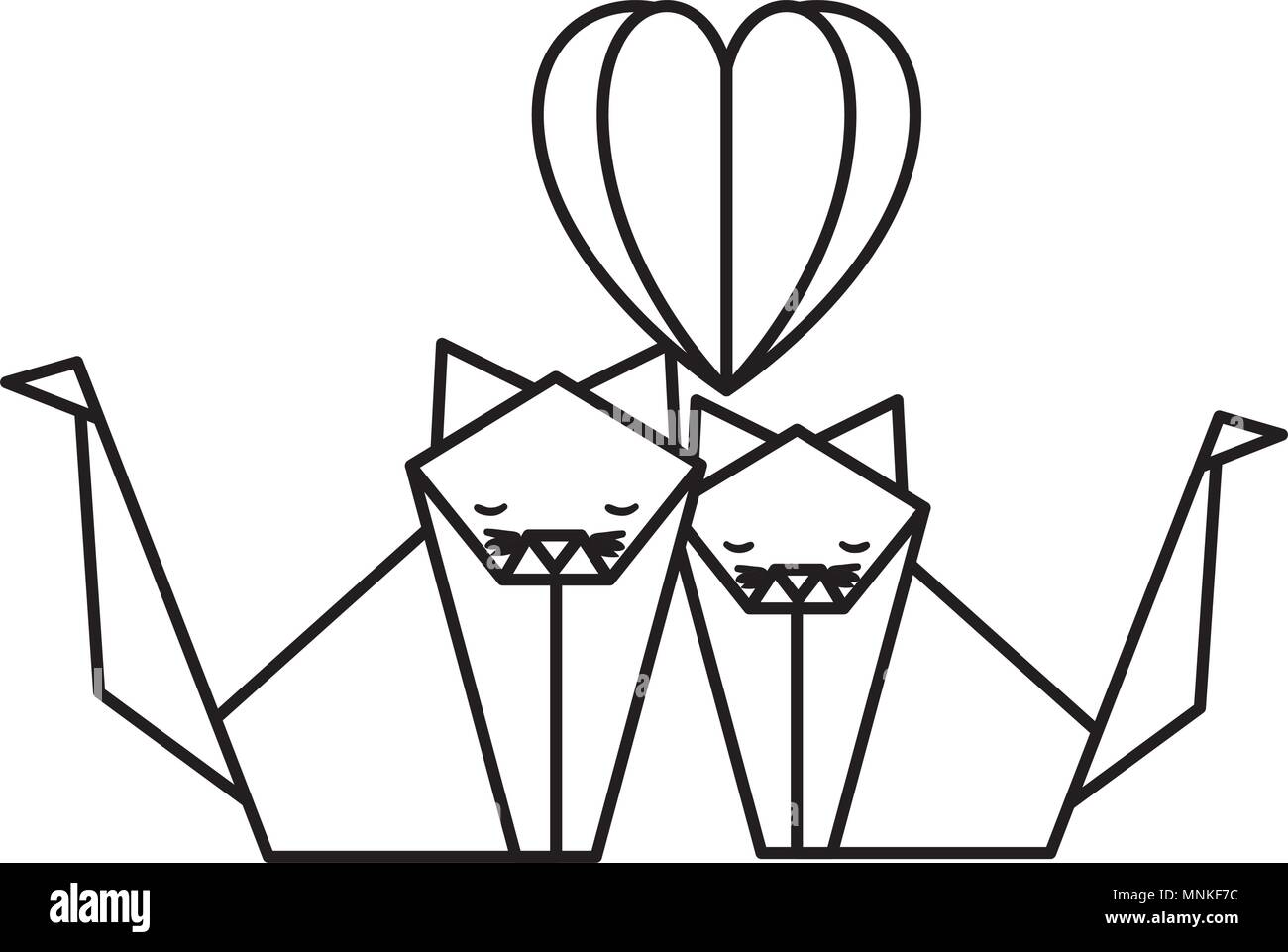 cats couple origami paper with heart Stock Vector Image & Art - Alamy