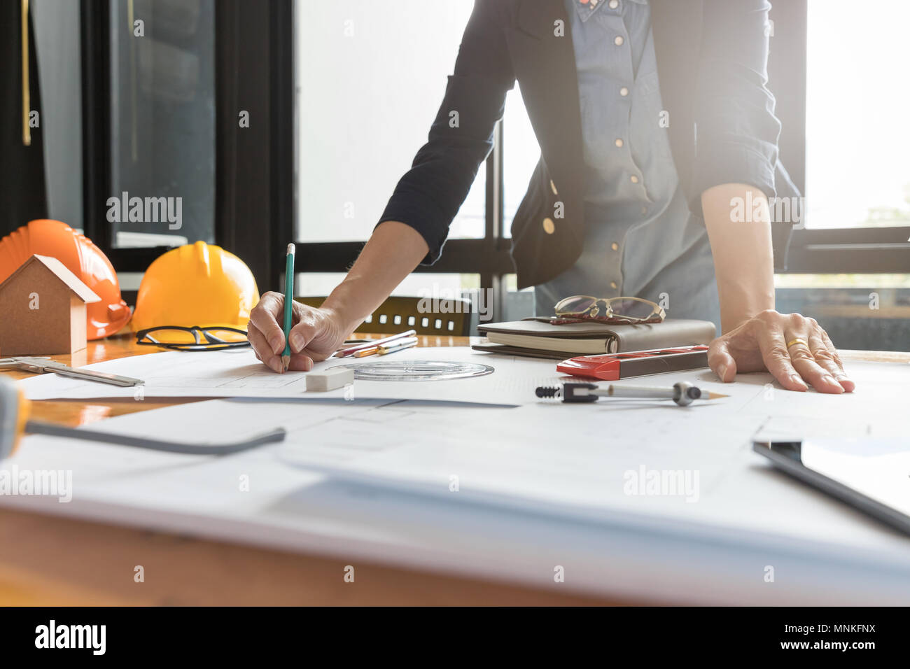 Engineer and Architect concept, Engineer Architects office team working ...