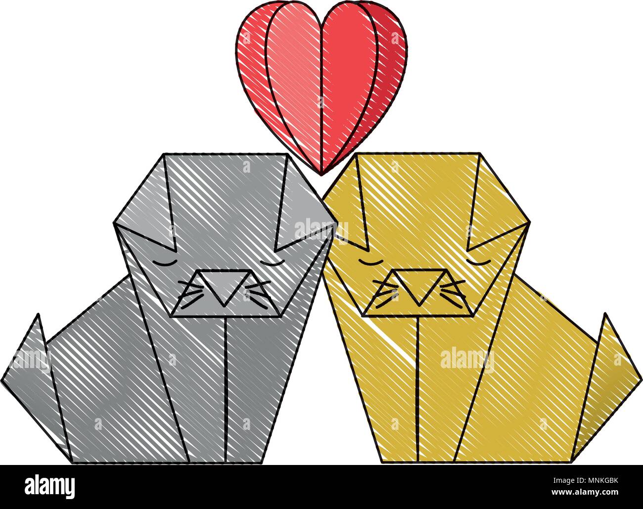 cats couple origami paper with heart Stock Vector Image & Art - Alamy