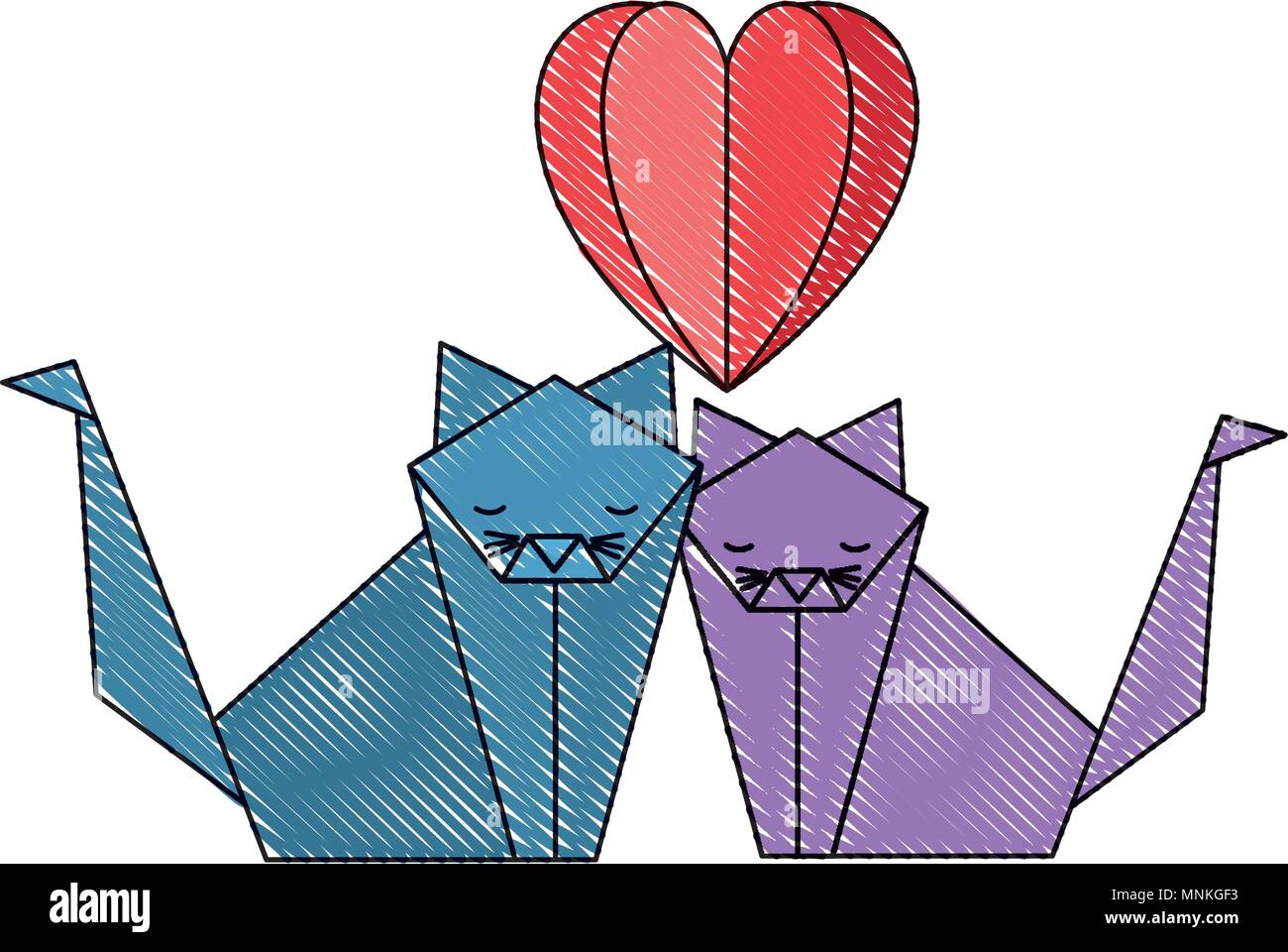 cats couple origami paper with heart Stock Vector Image & Art - Alamy