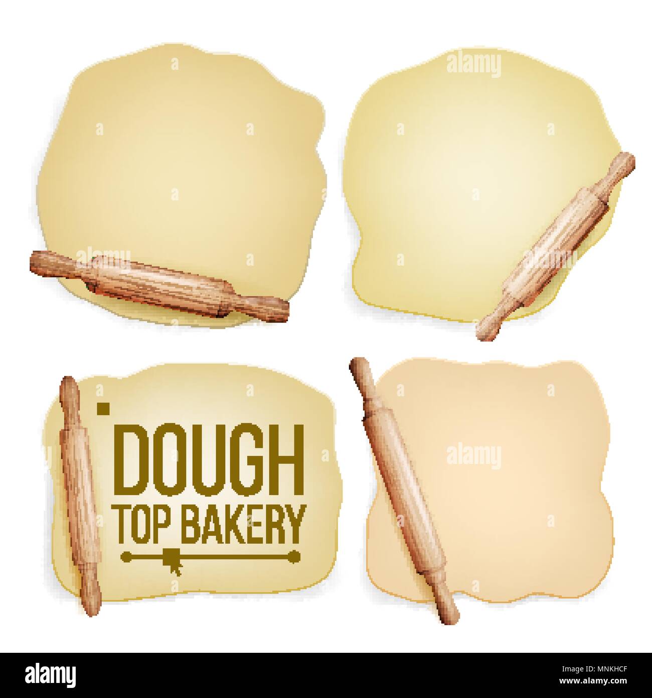 Dough Set Vector. Wooden Rolling Pin. Fresh Raw. Tasty. Top View ...